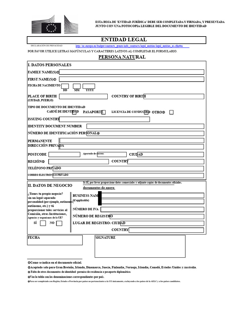 Hoja de Entidad Legal (Persona Natural) | PDF | Control de acceso ...
