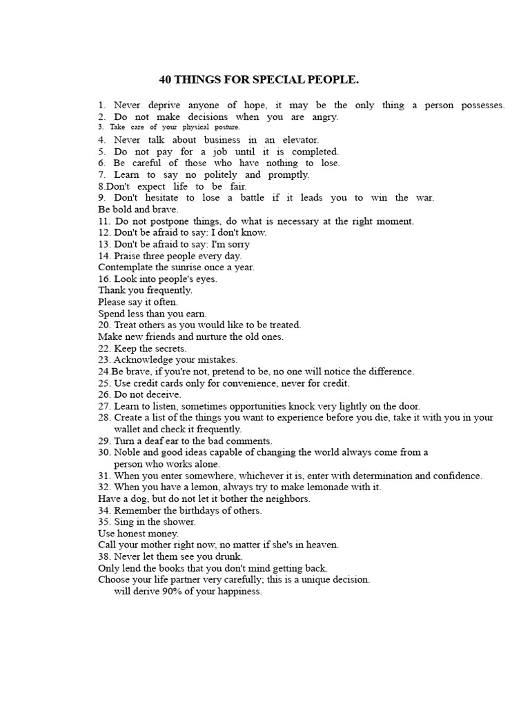 40 Things For Special People | PDF