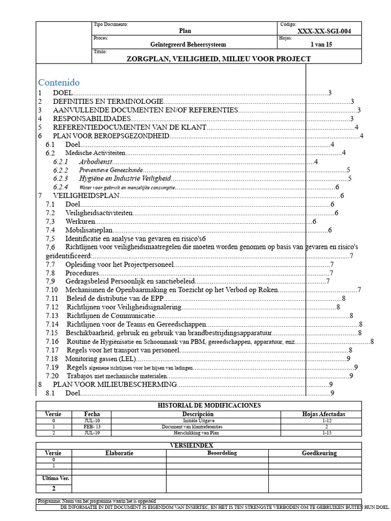 Veiligheids - en Gezondheidsplan Op Het Werk | PDF