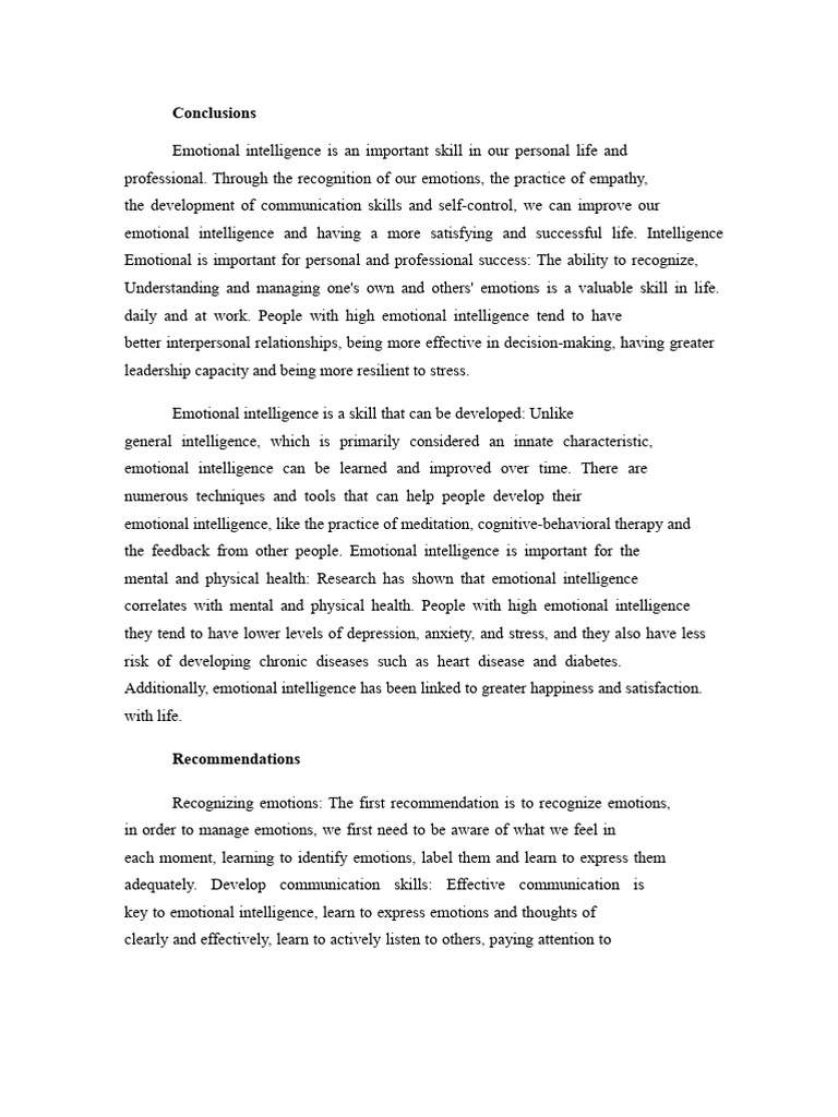 Conclusions and Recommendations | PDF | Emotional Intelligence | Emotions
