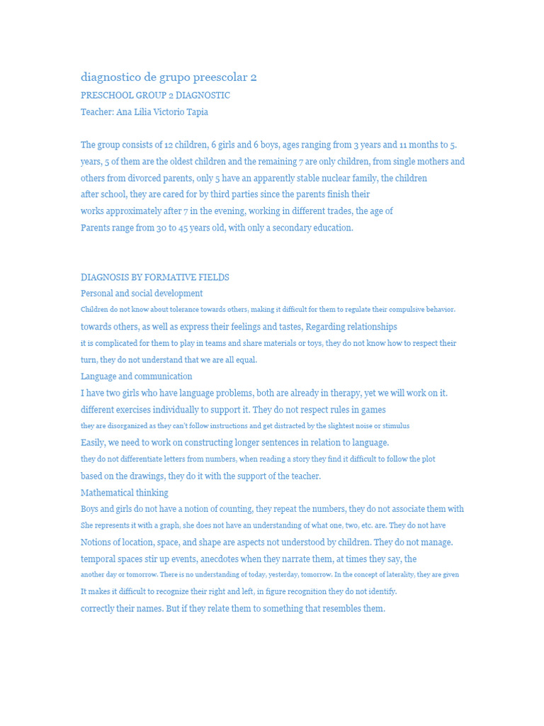 Preschool Group 2 Diagnosis | PDF | Knowledge | Attention