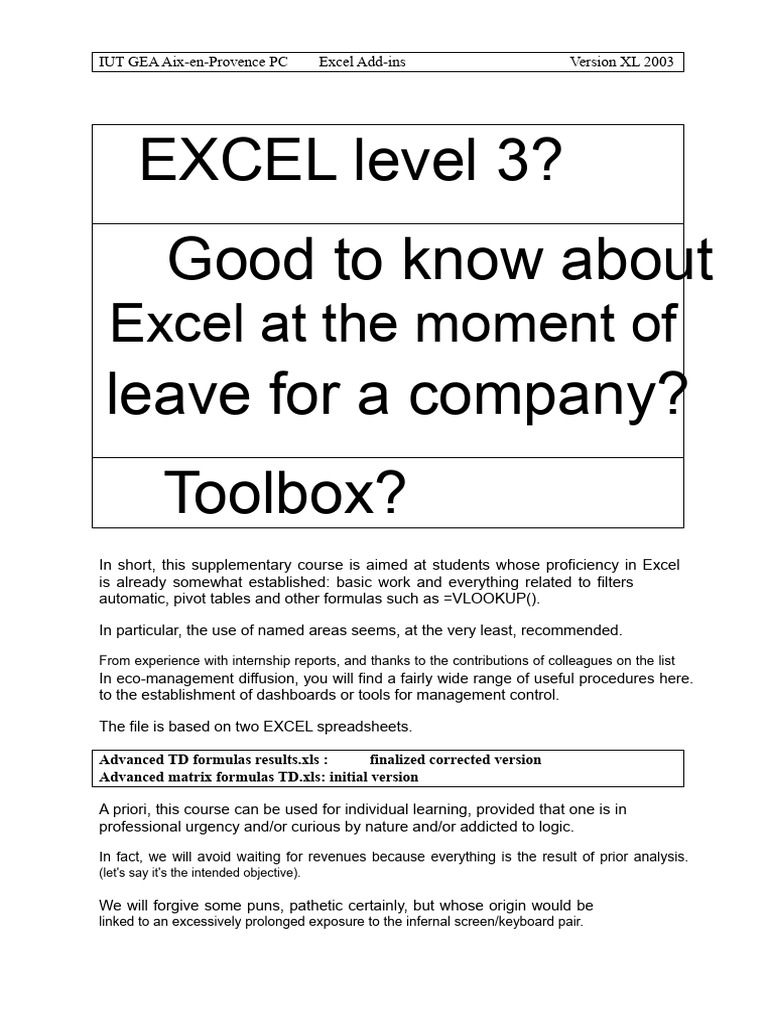 Excel Course Level 3 | PDF | Microsoft Excel | Computing