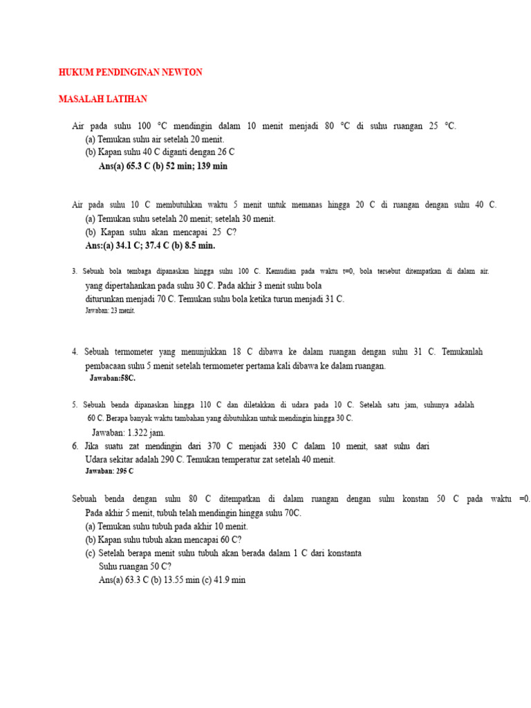 Hukum Pendinginan Newton - Masalah | PDF