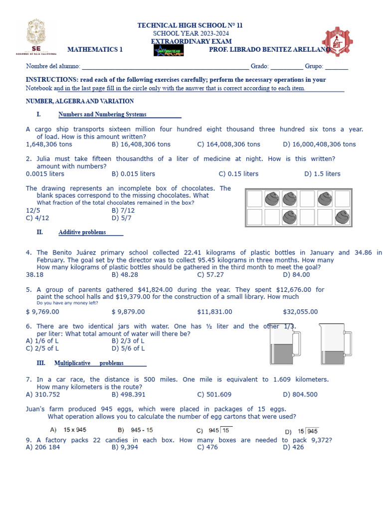 EXTRAORDINARY MATH EXAM 1st | PDF | Mathematics