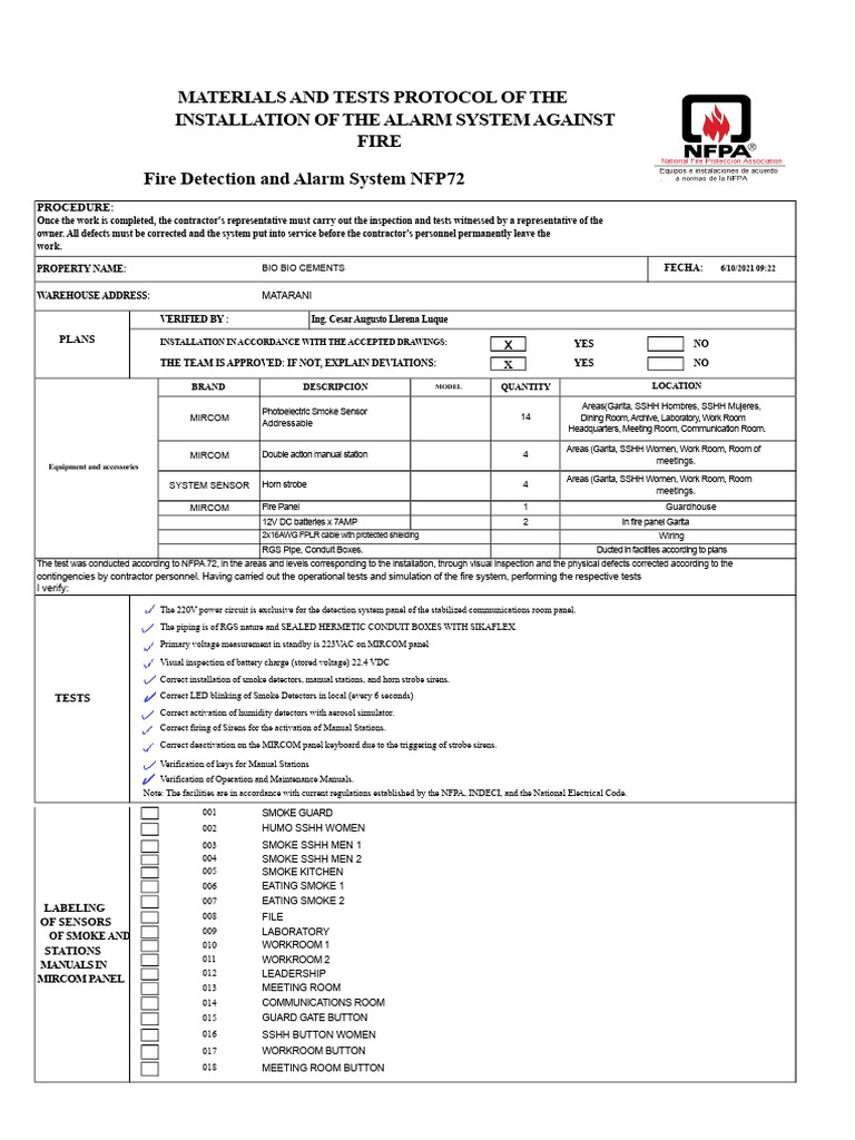 Fire Alarm System Installation Protocol | PDF | Electricity ...