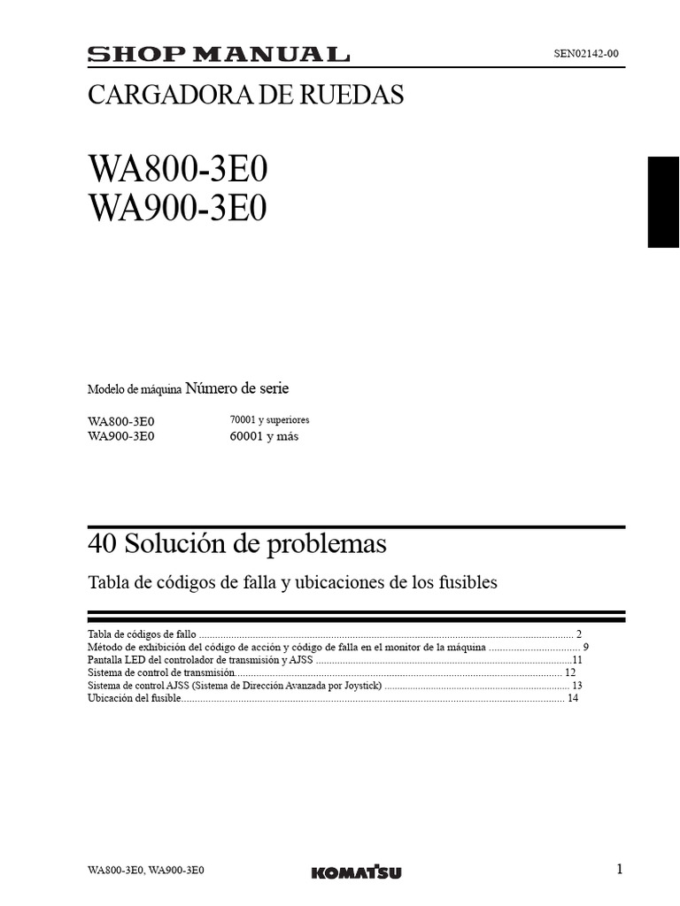 Códigos de Fallas Komatsu WA900-3E0 | PDF | Sensor | Fuente de alimentación