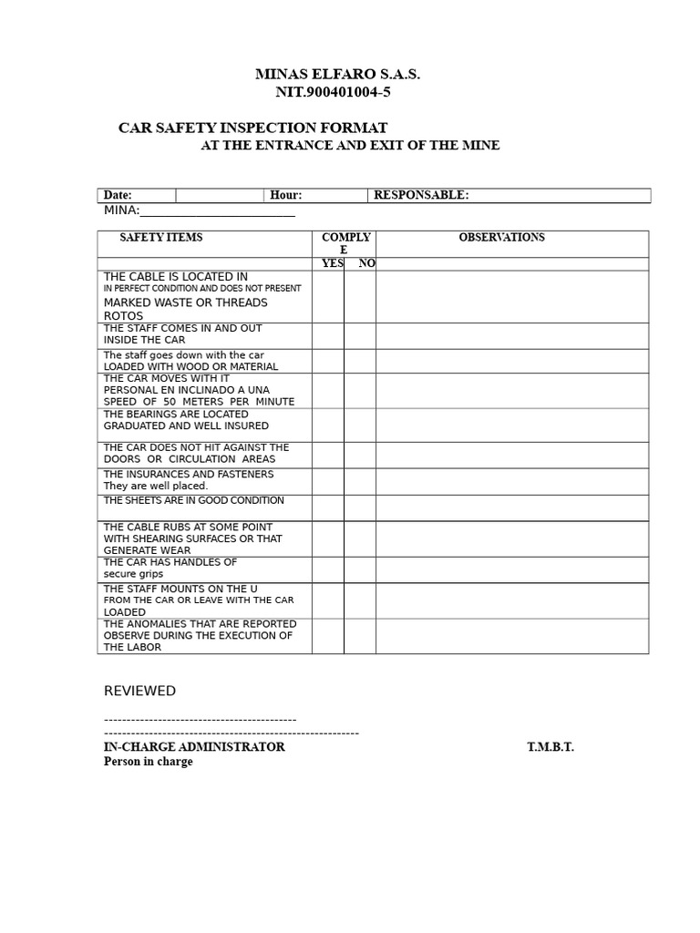 Car Inspection Format | PDF