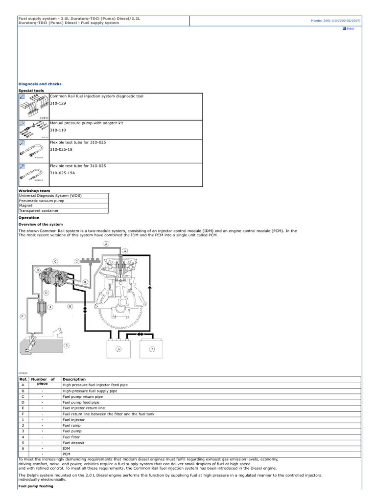 2.0L Duratorq-TDCi Diesel Fuel System Guide | PDF | Fuel Injection | Pump