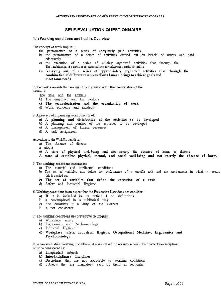 Self-Evaluations Common Part Solutions | PDF | Risk | Occupational Safety And Health