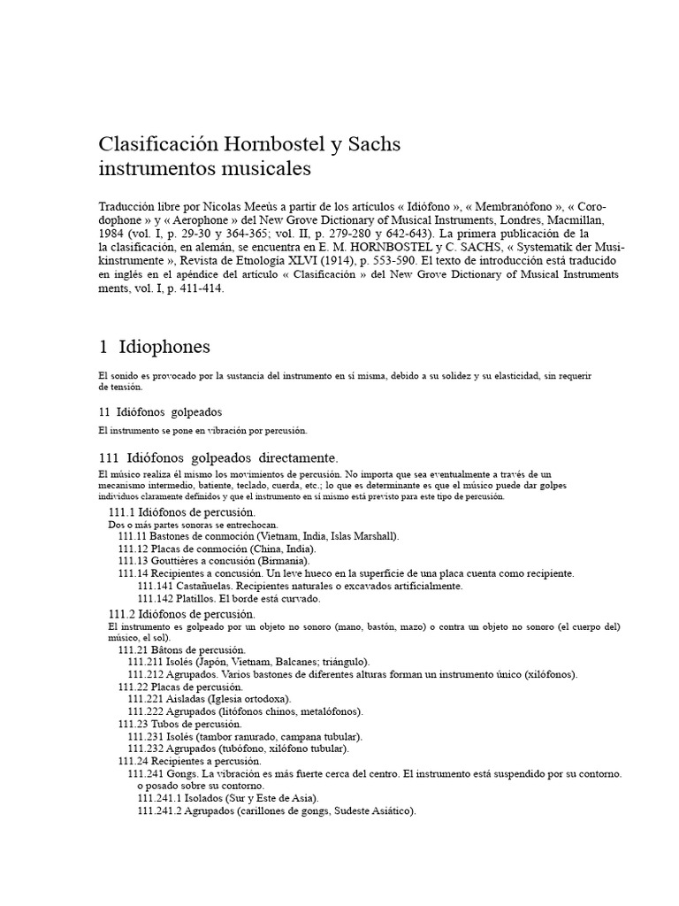 Clasificación Hornbostel-Sachs de Instrumentos | PDF | Instrumentos de ...