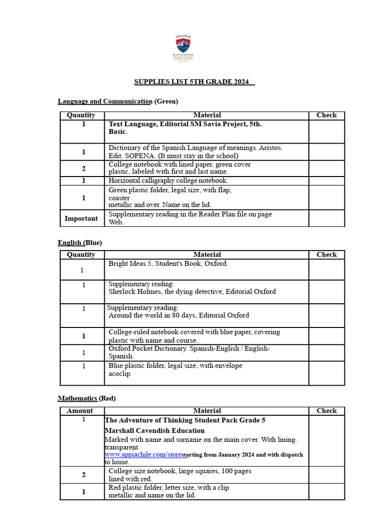 5th Grade 2024 | PDF