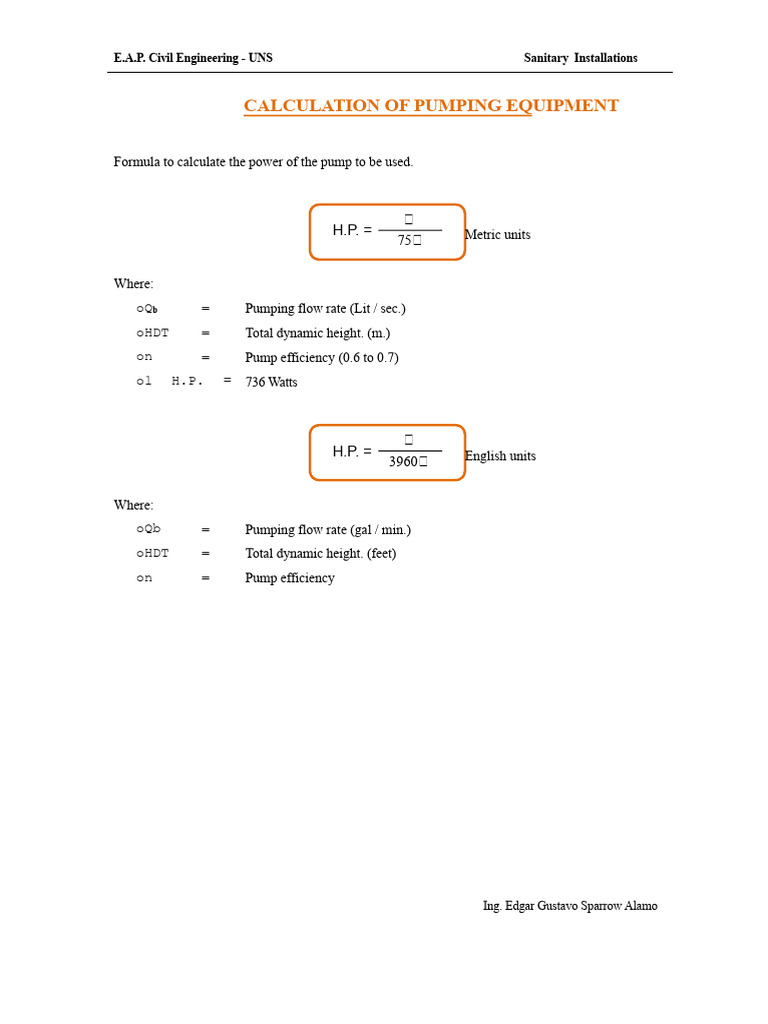 Pump Power Calculation for Sanitary Systems | PDF | Pump | Flow Measurement