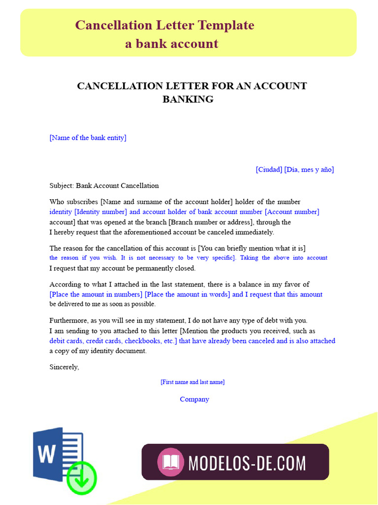 Bank Account Cancellation Letter Template | PDF
