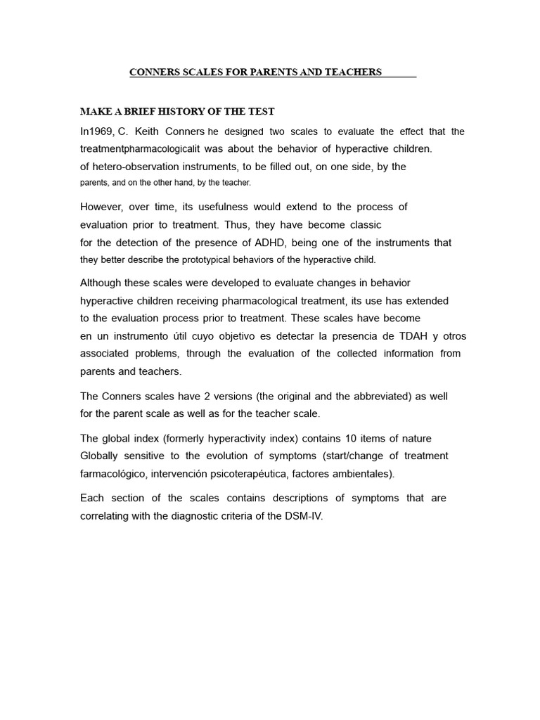 Conners Scales For Parents and Teachers | PDF | Attention Deficit ...