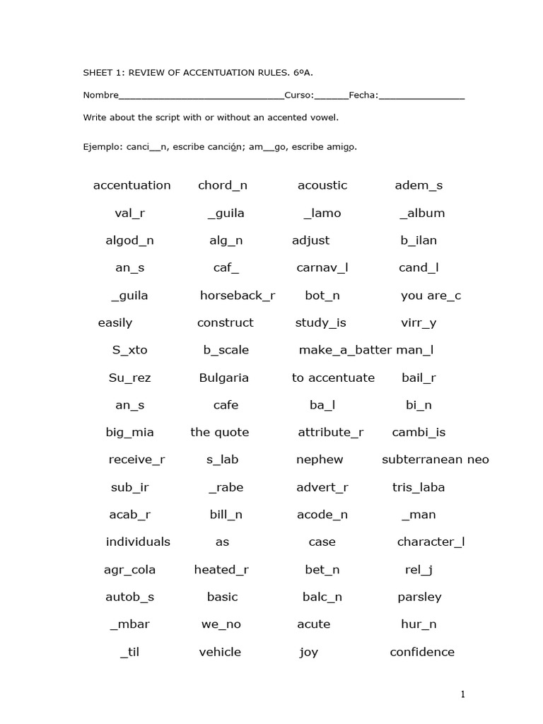 Review Sheets 1, 2, and 3 of The Accentuation Rules | PDF | Stress ...
