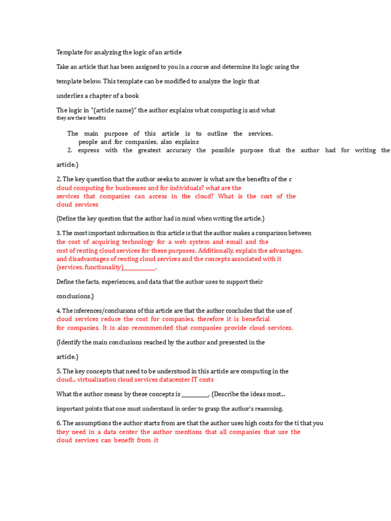 Template For Analyzing The Logic of An Article | PDF | Logic | Cloud ...