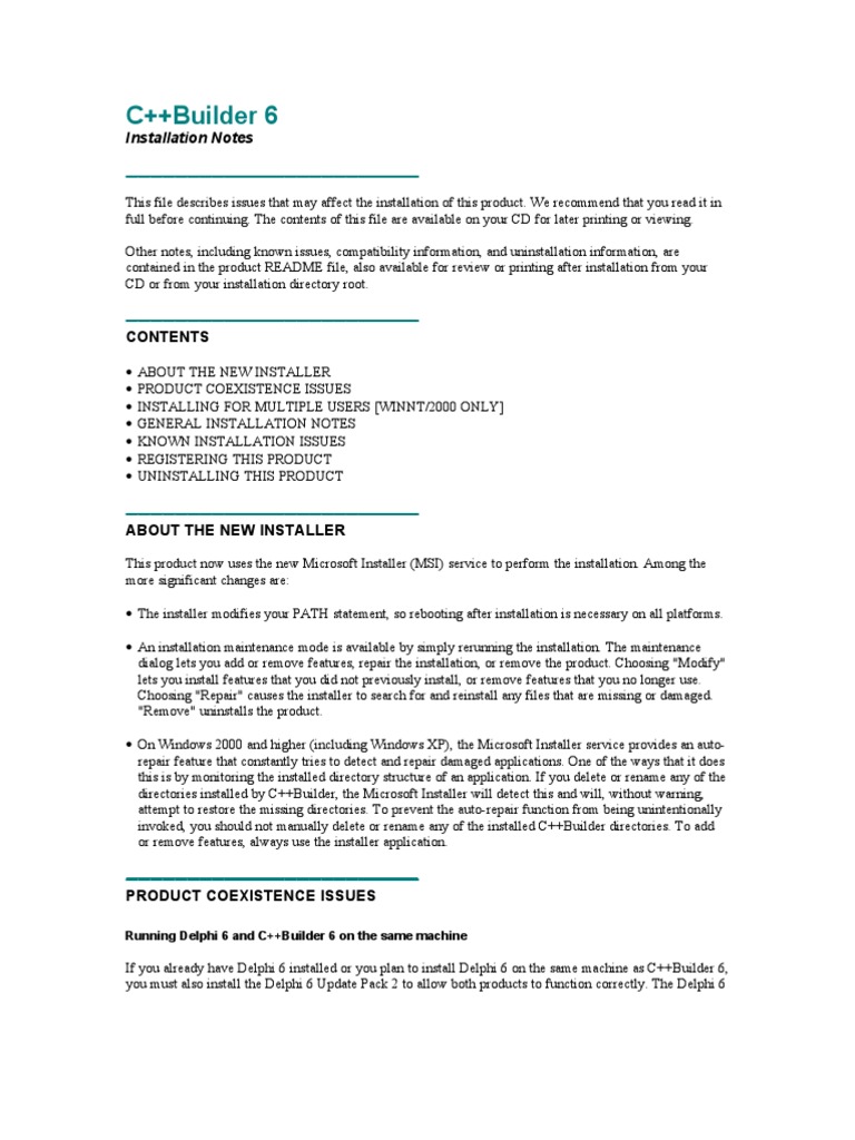 C++Builder 6: Installation Notes | PDF | Windows Registry ...