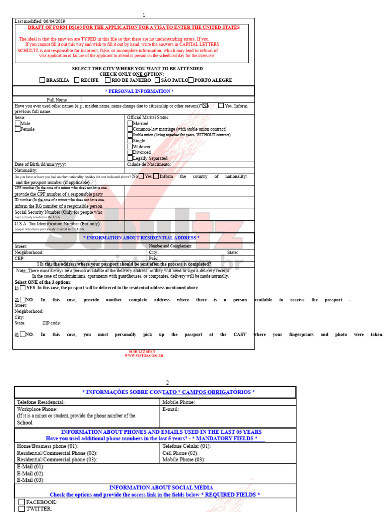 American Visa Form DS160 | PDF | Travel Visa