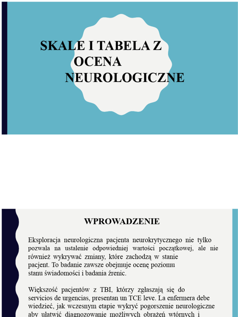 Skale I Tabele Oceny Neurologicznej | PDF