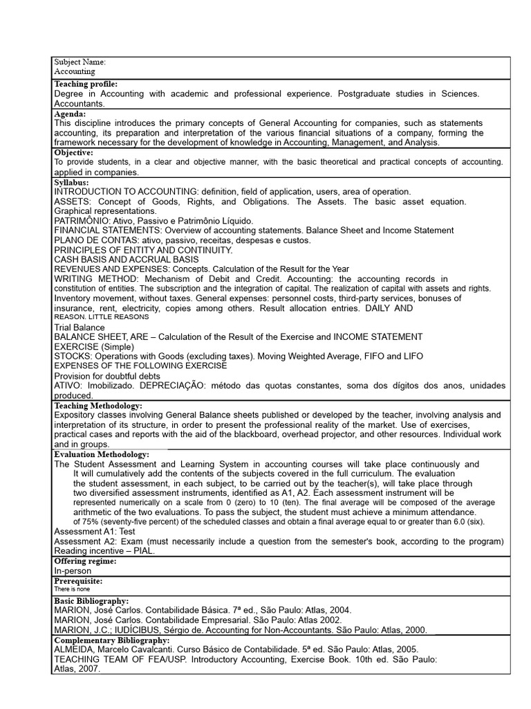 Lesson Plan - Accounting I | PDF | Debits And Credits | Expense
