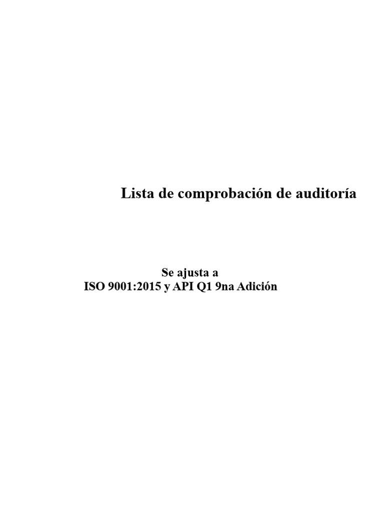Plantilla de Lista de Verificación de Auditoría API Q1 ISO 9001:2015 ...
