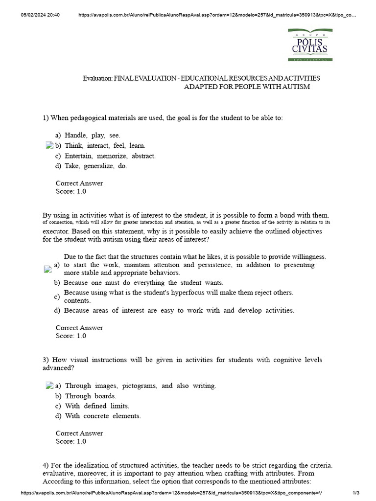 EDUCATIONAL RESOURCES AND ADAPTED ACTIVITIES FOR PEOPLE WITH AUTISM | PDF | Autism | Attention