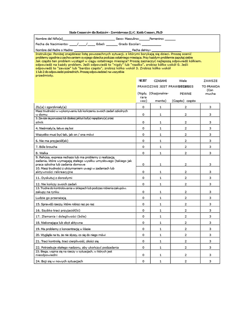 Skala Connersa Wersja Długa 1997 | PDF