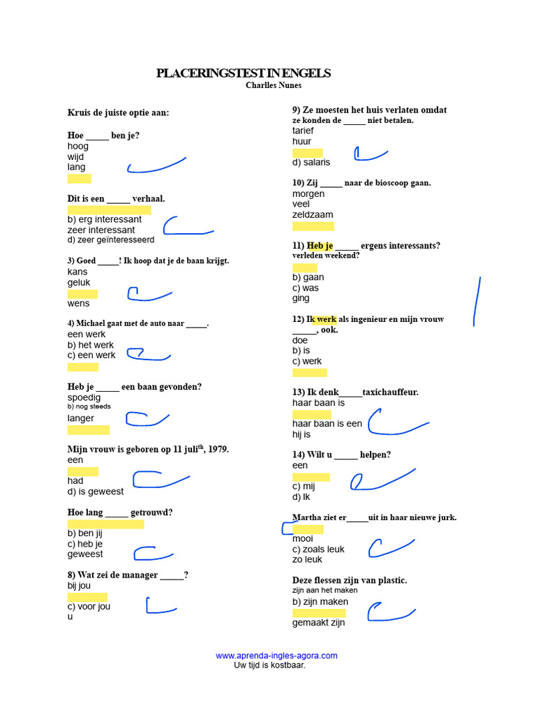 Engels Niveau Test Met Antwoord | PDF
