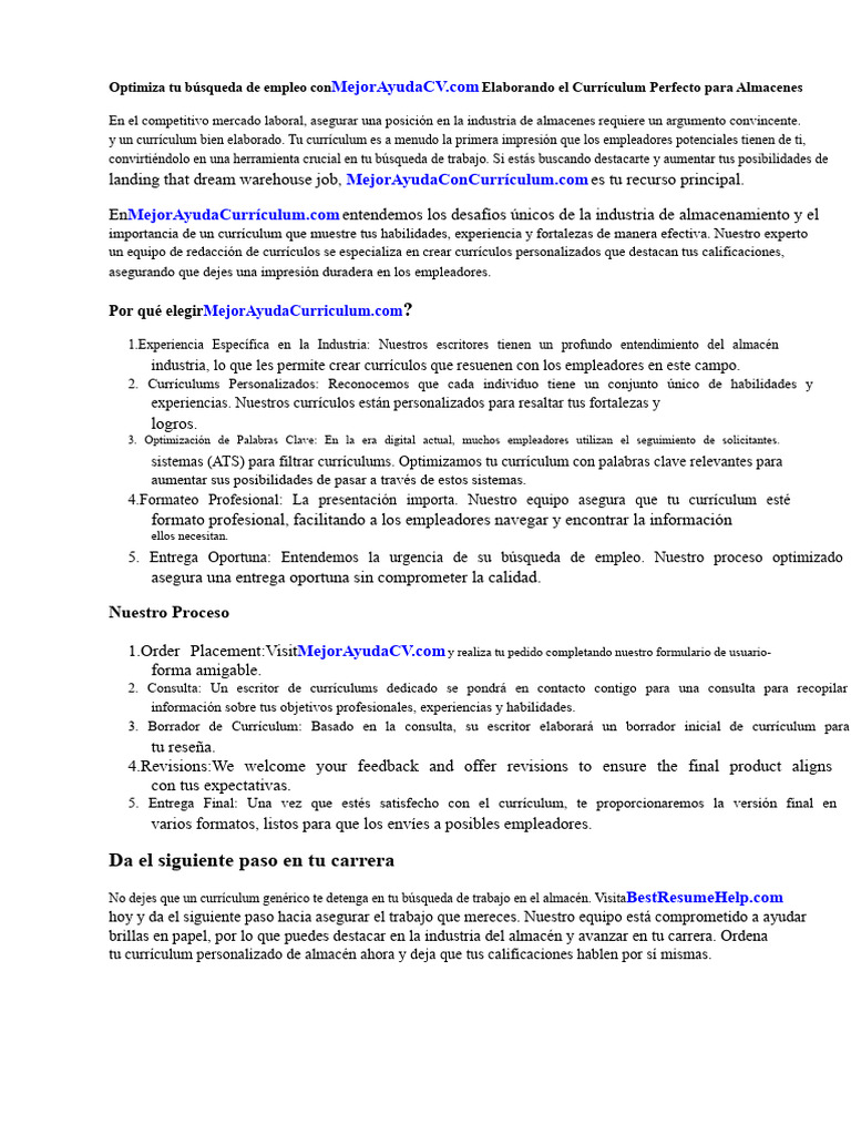 Ejemplo de Currículum de Almacén | PDF | Plan de estudios | La búsqueda ...