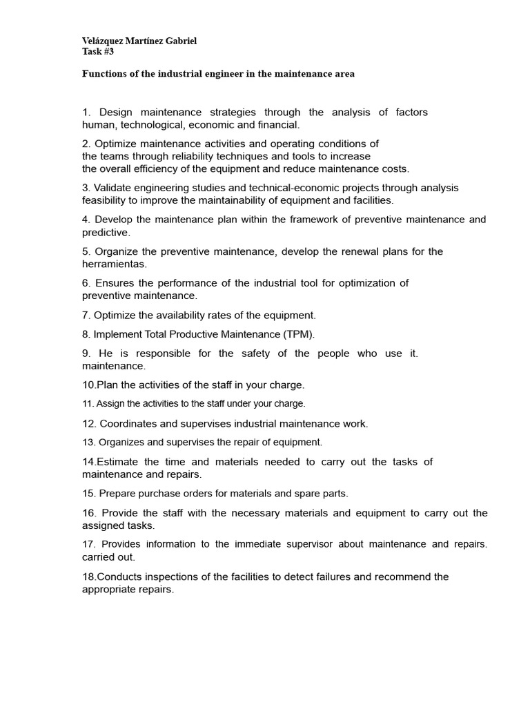 Functions of The Industrial Engineer in The Maintenance Area | PDF