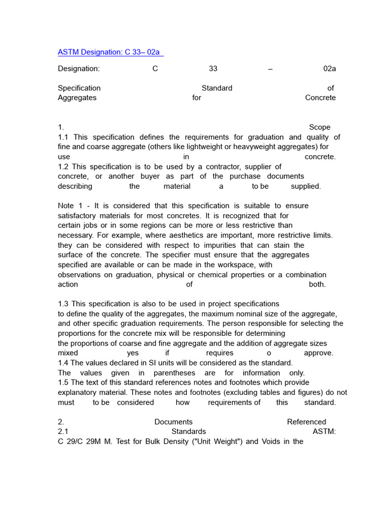 ASTM C 33-02a Aggregate Specifications | PDF | Concrete | Construction ...