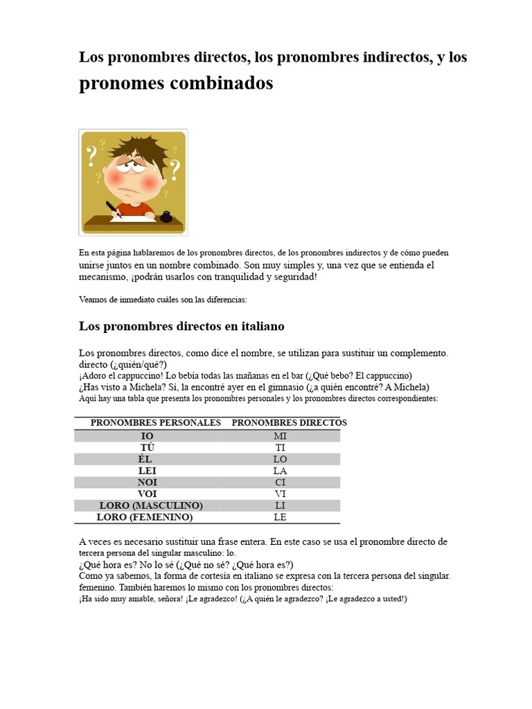 Los Pronombres Directos e Indirectos | PDF | Objeto (gramática) | Sintaxis