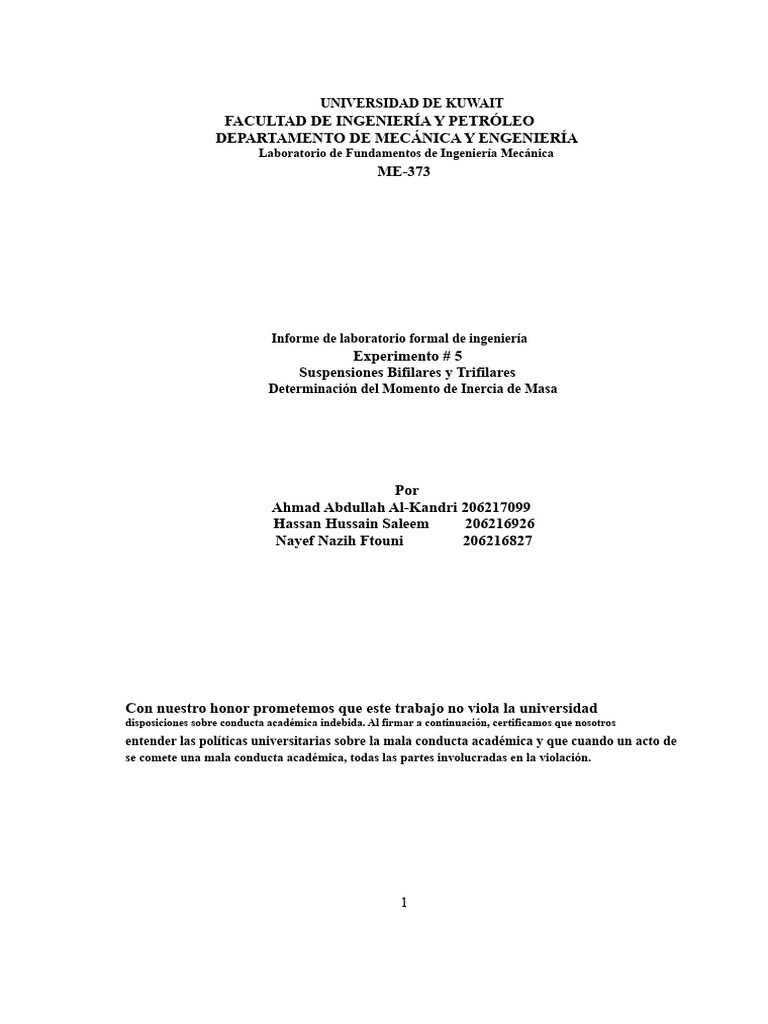 Informe Bifilar y Trifilar | PDF | Masa | Eje
