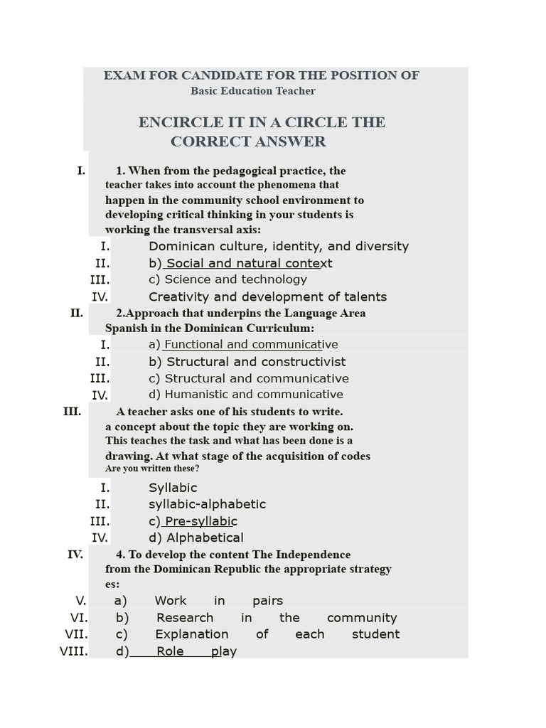 Basic Education Teacher Exam Questions | PDF | Cognition | Learning