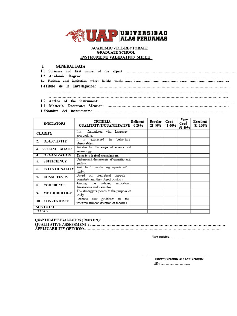 Graduate School Instrument Validation Sheet | PDF | Quantitative ...