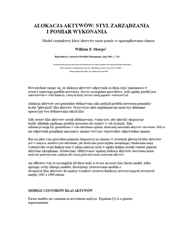 Alokacja Aktywów (Sharpe) | PDF