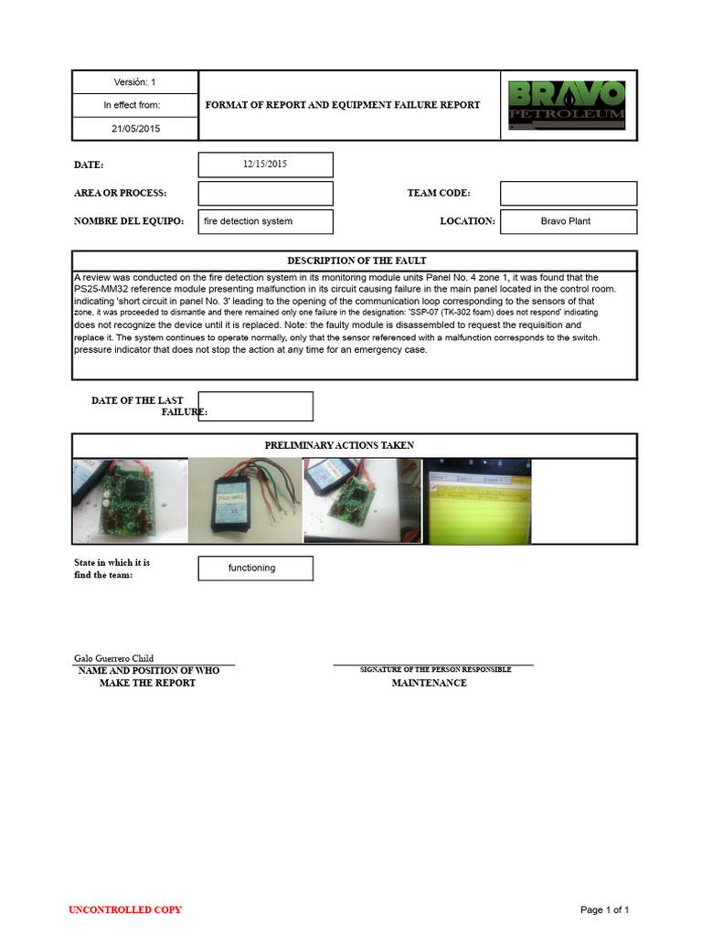 Maintenance Failure Report Format | PDF
