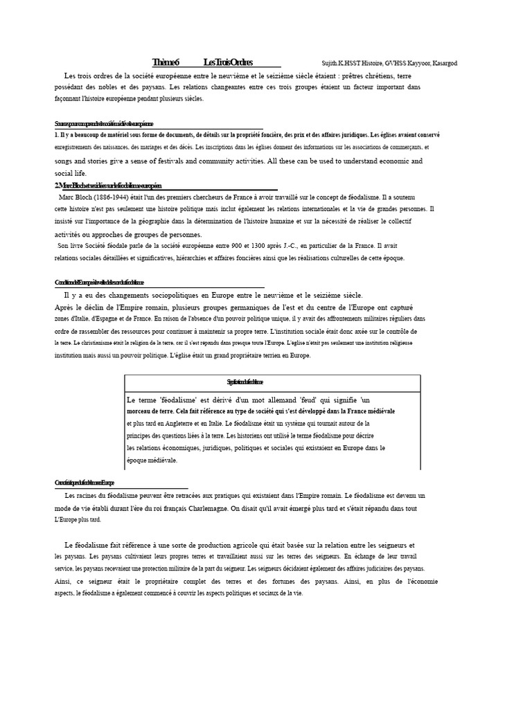 Les Trois Ordres de la Société Médiévale | PDF | Féodalité | France