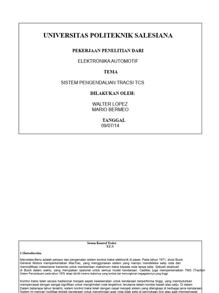 Sistem Kontrol Traksi (TCS) pada Kendaraan | PDF