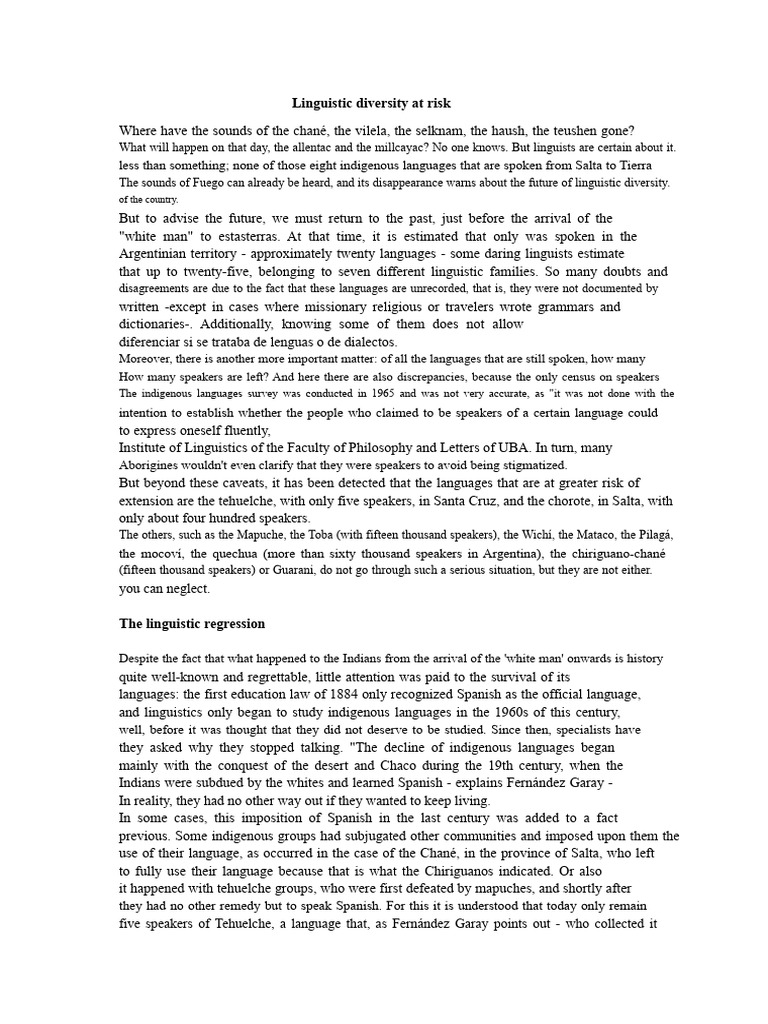 Linguistic Diversity in Danger | PDF | Linguistics | Ethnicity