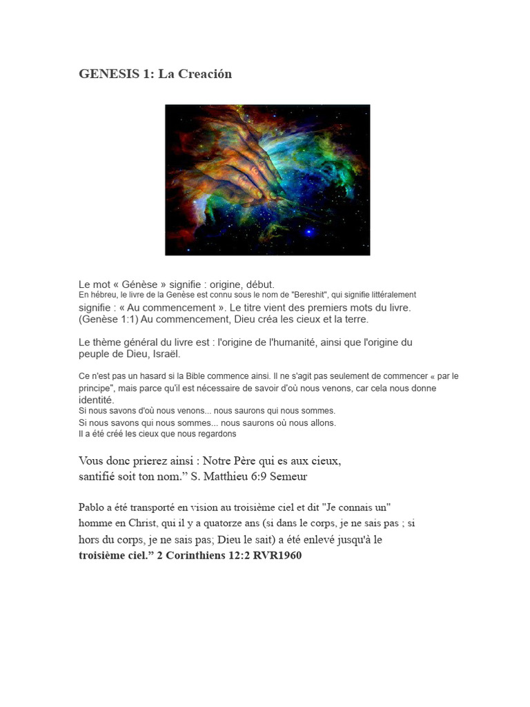 La Création selon la Genèse 1 | PDF | Création (Bible) | Livre de la Genèse