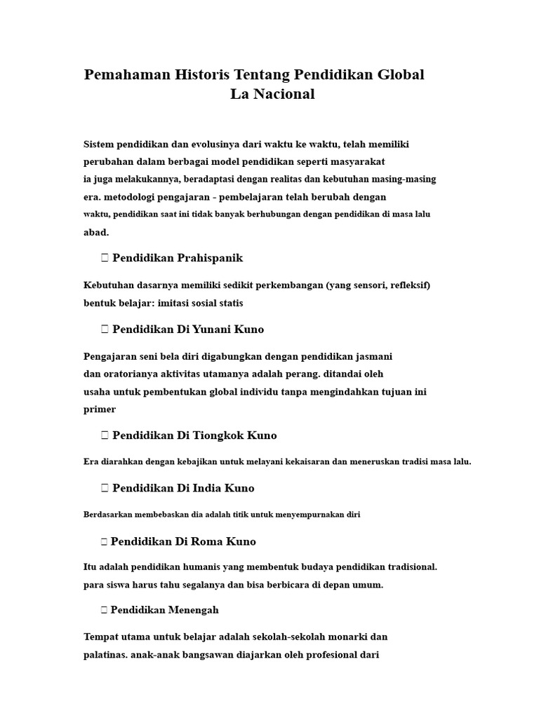 Sejarah Pendidikan Global dan Perkembangannya | PDF