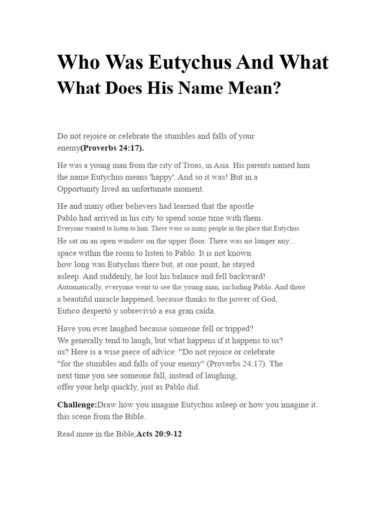 Who Was Eutychus and What Does His Name Mean | PDF