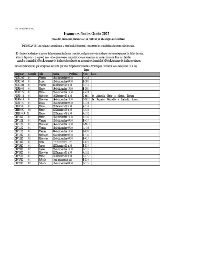 Horario-Exámenes - Finales | PDF