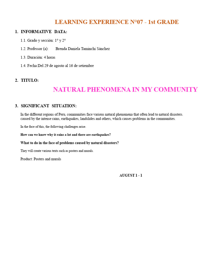 1st GRADE - LEARNING EXPERIENCE No.07 | PDF | Information | Nonverbal ...