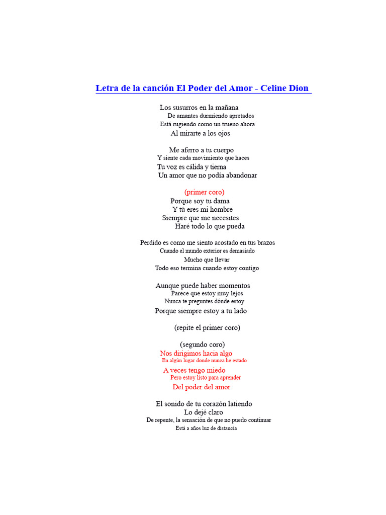 Letra de "El Poder del Amor" Celine Dion | PDF | Amor