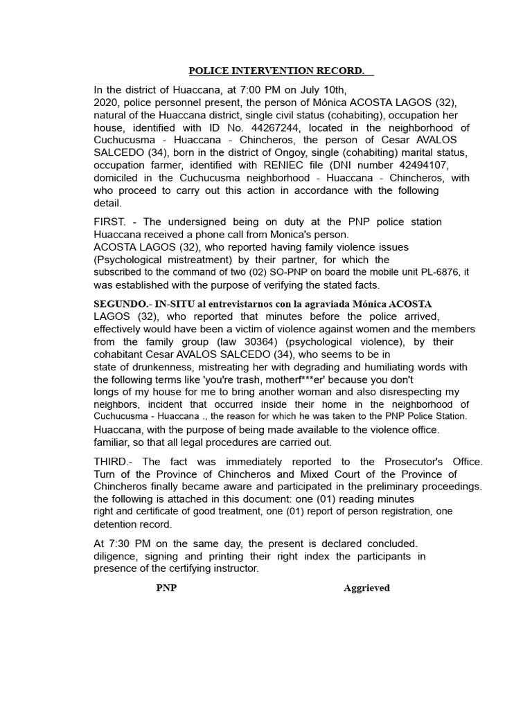 Police Intervention Records in Huaccana | PDF | Domestic Violence ...