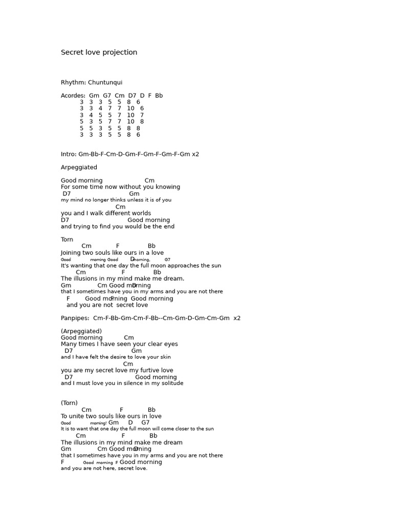 Secret Love Projection Lyrics and Chords | PDF