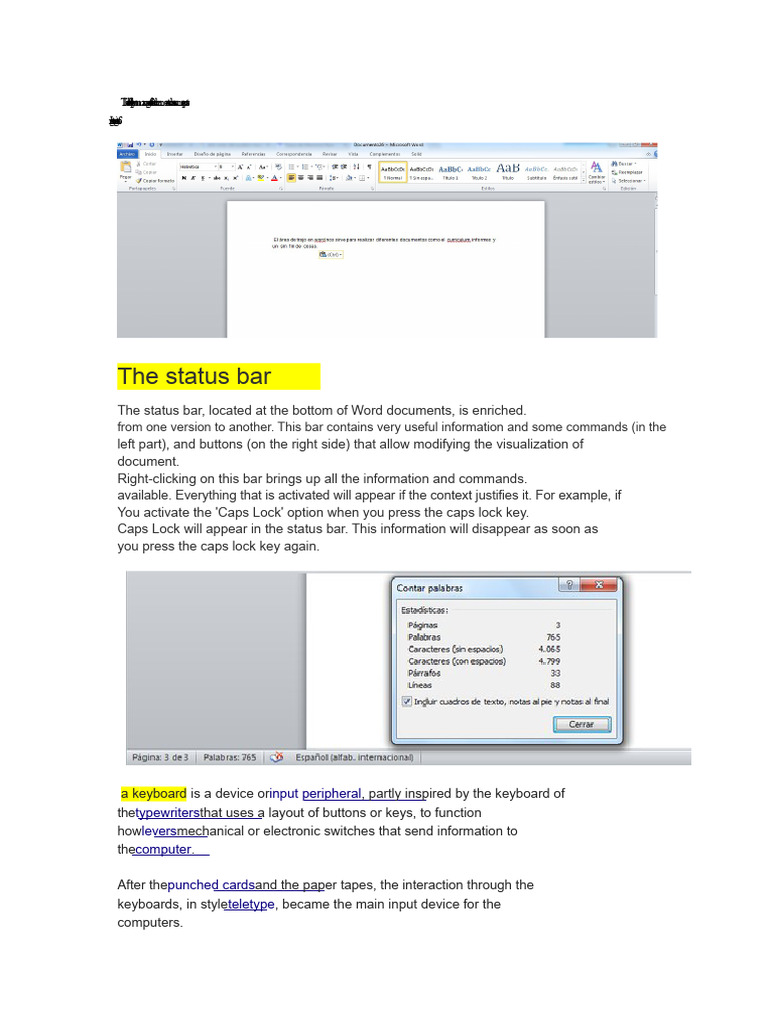 Word Status Bar | PDF | Computer Keyboard | System Software