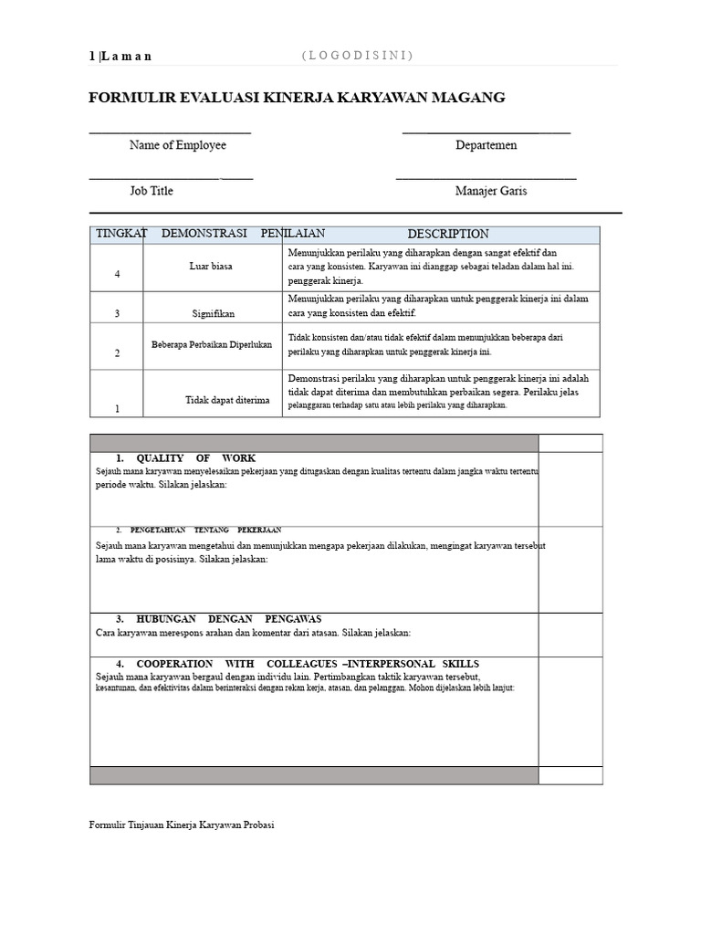 Formulir Evaluasi Karyawan Probasi | PDF